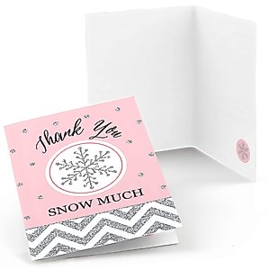 Big Dot of Happiness Pink Winter Wonderland - Holiday Snowflake Birthday Party or Baby Shower Thank You Cards (8 Count)