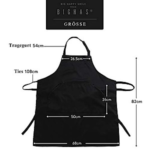 BIGHAS Adjustable Bib Apron with Pocket Extra Long Ties for Women Men, 18 Colors, Chef, Kitchen, Home, Restaurant, Cafe, Cooking, Baking (White)