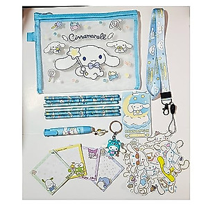 Cute School Supplies Set, Kawaii Stationery Set, Includes Pencils, Pen-Style Eraser, Sticky Note, Stickers, Lanyard with ID Badge, Back to School Gift