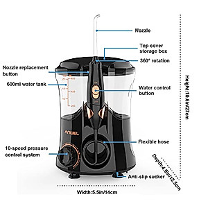 Water Flosser for Teeth Cleaning, Professional Water Dental Flosser Oral Irrigator with 10 Pressure Levels and 8 Jet Tips, 600ML Waterproof Electric Power Dental Flossers for Braces, Black