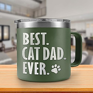 Hyturtle Best Cat Dad Ever Coffee Mug - Forest Green Tumbler 14 Oz - Gifts For Dad from Daughter Son - Birthday Gifts for Men - Fathers Day & Christmas