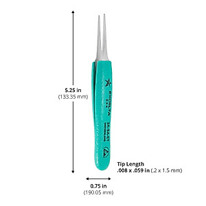 Excelta Stainless Steel Tweezers, 5.25" Straight Tapered Flat Point, Anti-Static Cushioned Grip for SMD, Electronics & Lab Use, Professional