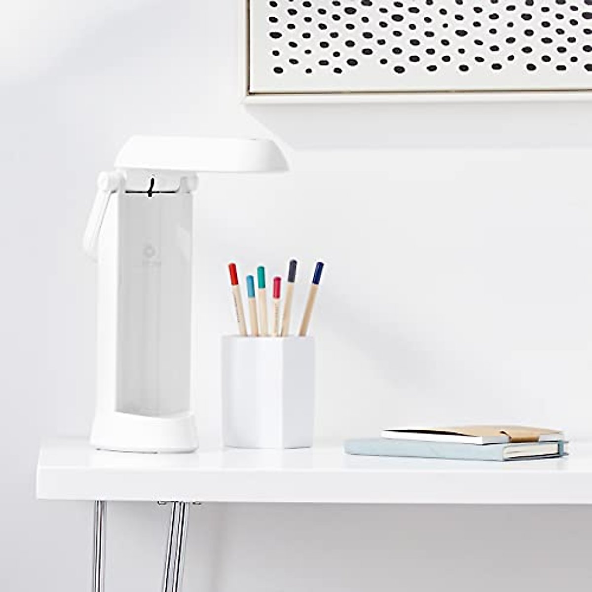 OttLite Folding Task Lamp, White – Multi-Position Shade, Fold-Up Design, Portable Handle, Low Heat & Low Glare Illumination, Fits on Desks & Workstations