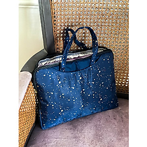 Yumbox Poche (Midnight Blue with Gold Stars) Slim Design Insulated Lunch Bags for Women, EVA Lined Sleeve with tuck away Handles, Exterior Pockets. Fits all Bento Boxes. School, work, travel