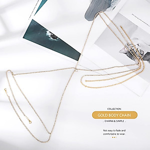 Bodiy Boho Crystal Body Chain Bra Gold Sparkly Bikini Chains Beach Rave Accessories Cuban Belly Body Jewelry for Women and Girls
