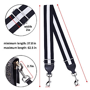 CLOUDMUSIC Handbag Strap Replacement Crossbody Strap Purse Strap With Silver Clips For Women Girls(Black and White)