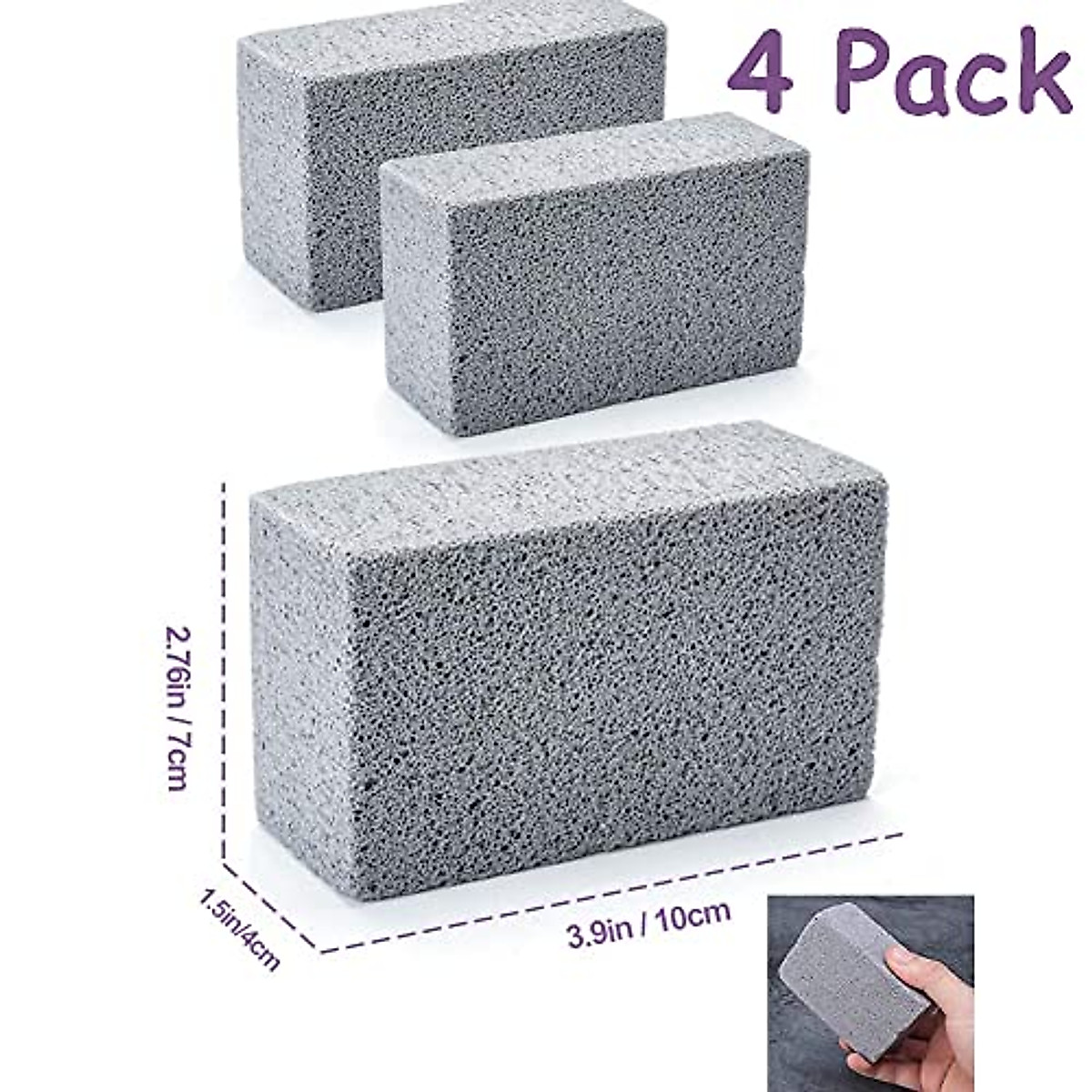 Magic Blackstone Griddle Scraper，4 Pack Gray Stone Cleaning Block Clean Brick for Grill, Removing Stains BBQ，Pool, Racks, Baking Steel, Oven, Flat Top Cookers, Utensils, Exfoliation Dead Skin, Toilet