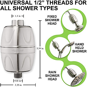 Shower Water Filter + Extra Cartridge - Universal Home Showerhead Filters With Activated Charcoal To Remove Chlorine And Hard Minerals + 1 Extra Replacement Cartridge - Brushed Nickel