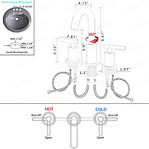 TRUSTMI 2 Handle 8 Inch Brass Bathroom Sink Faucet 3 Hole Widespread with Valve and cUPC Water Supply Hoses, with Overflow Pop Up Drain Assembly, Brushed Gold
