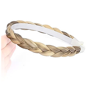 DIGUAN Headband Synthetic Hair Plaited Headband Braid Braided Without Teeth Hair Band Accessories for Women Girl Wide 0.6 Inch (Buttered Toast)