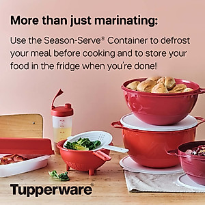 TUPPERWARE Brand Season-Serve Marinade & Food Storage Container with Lid - Dishwasher Safe & BPA Free - Large Size with Grid Design for Seasoning Meats, Fish & Vegetables