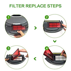ARyee Replacement Parts Compatible with iRobot Roomba i7 i7+ i3 i3+ i4 i4+ i1 i1+ i6 i6+ i8 i8+ E5 E6 J7 J7+ Vacuum Cleaner Set, 1 Set of Multi-Surface Rubber Brushes, 4 HEPA Filters, 4 Side Brushes