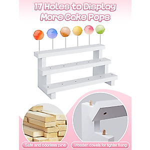ANPHSIN Wood Cake Pop Stands - 2 PCS Wooden Lollipop Holders, 3 Tier 17 Holes Cake Pop Holder Display Risers Fit 0.16" / 4mm Lollipop Sticks for Dessert Table of Wedding, Birthday Party (White)