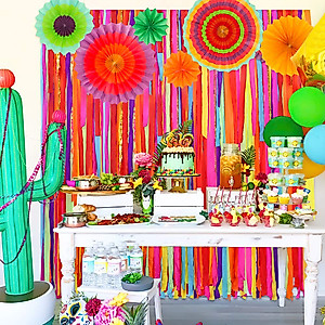 Mexican Fiesta Theme Party Backdrop with Fiesta Paper Fans, Mexican Fiesta Cinco De Mayo Party Decorations Streamer Backdrop for Taco Party Wedding Bridal Baby Shower Birthday Supplies