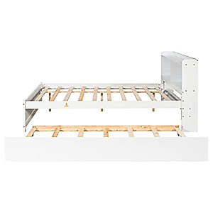 HomSof Full Bed with Trundle and Bookcase,White