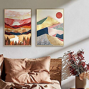 Yumknow Abstract Nature Wall Art - Boho Wall Art for Bedroom Wall Decor for Living Room Pictures for Wall Prints, Unframed 16x20 inch, Mountain Decor, Sunset Wall Art, Moon Poster,Modern Fall Wall Art