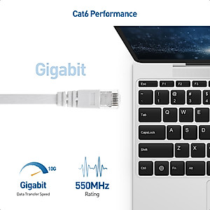 Cable Matters Cat6 Snagless Long Flat Ethernet Cable 50 ft in White with Nail-in Cable Clips