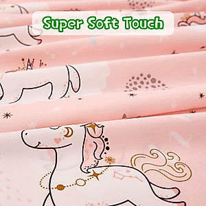 JSD Pink Unicorn Kids Sheet Set Twin Size, 3 Piece Girls Rainbow Printed Microfiber Bed Sheets Deep Pocket