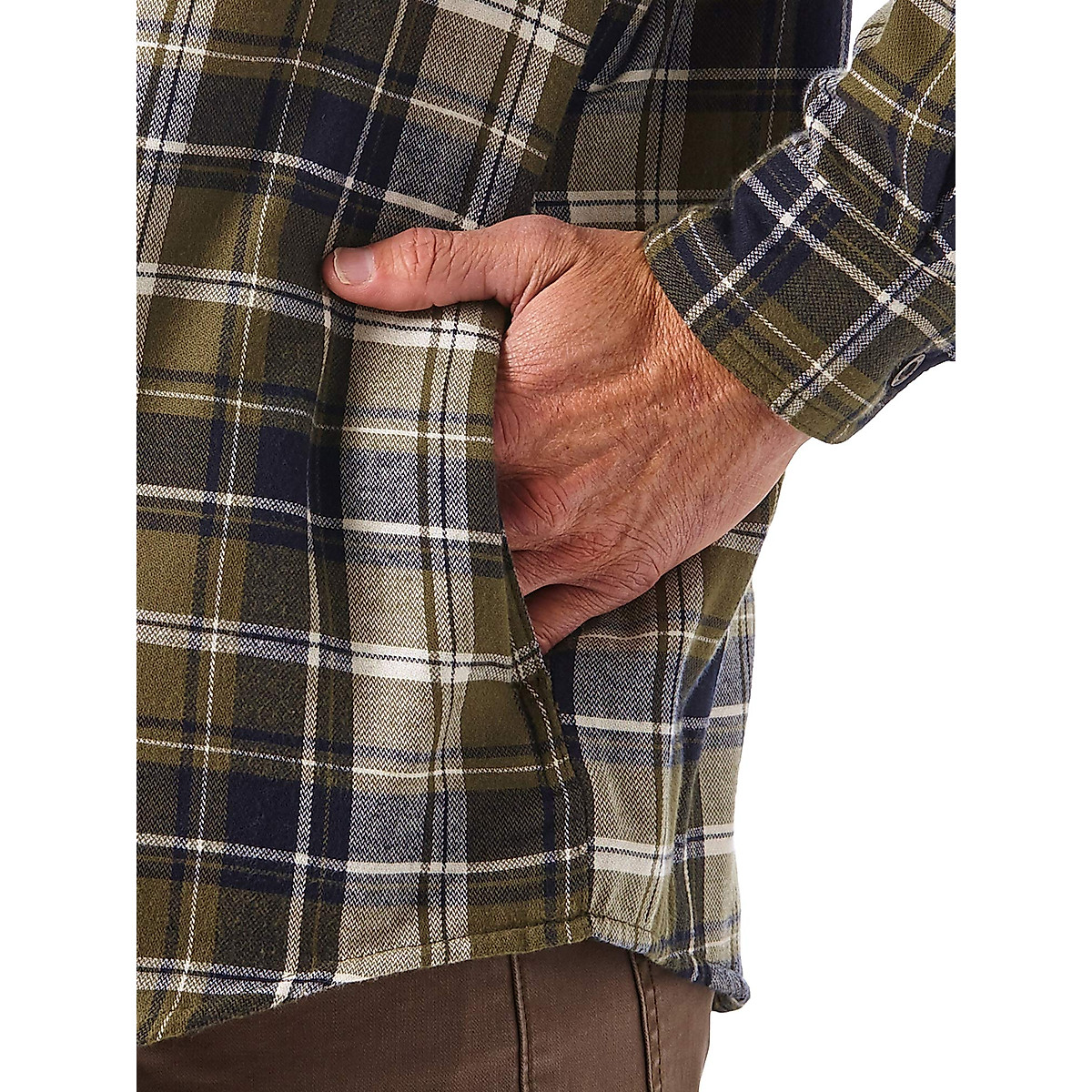 Wrangler Authentics Men's Long Sleeve Sherpa Lined Shirt Jacket, Olive Sky, 3X-Large