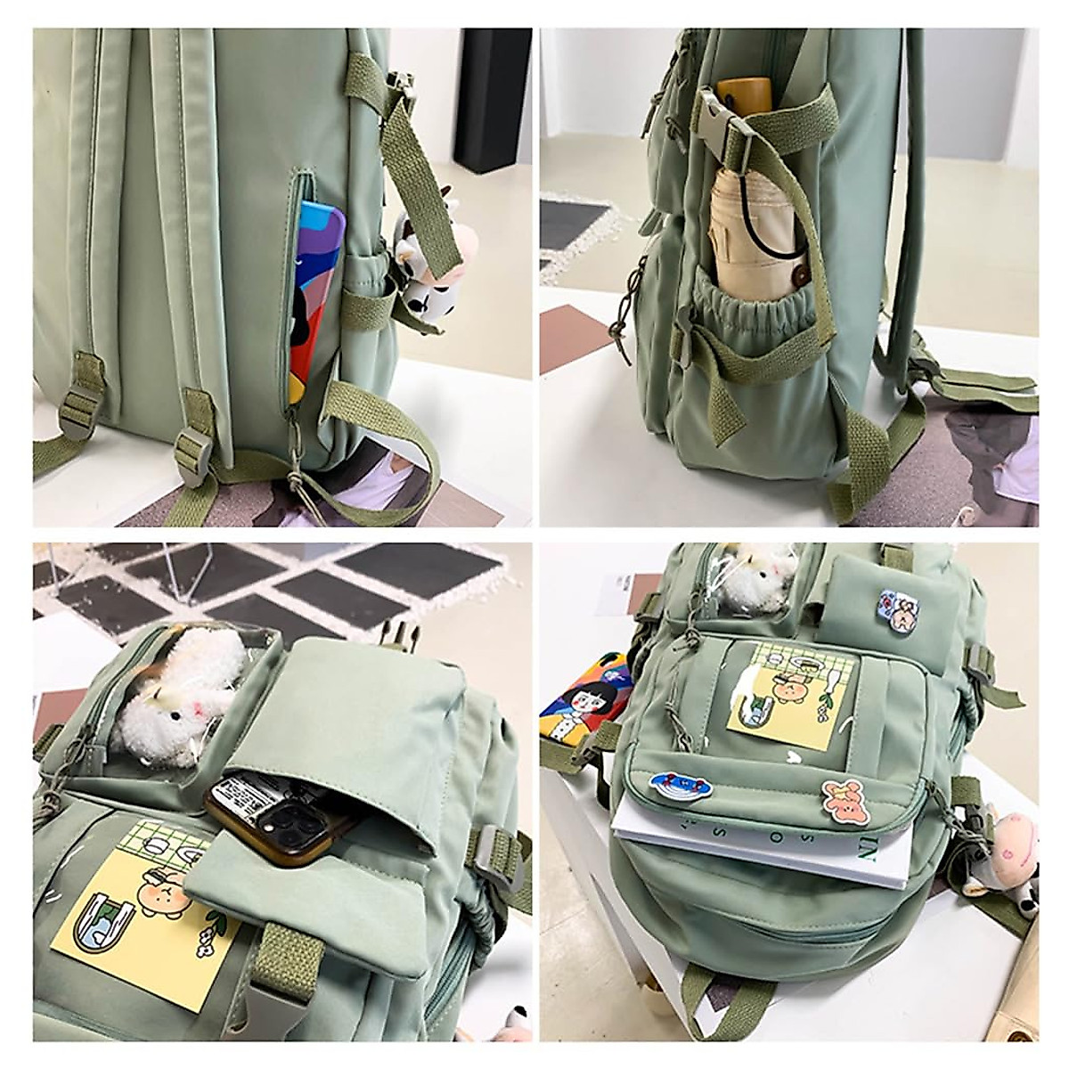 Yoaujeo Kawaii Backpack Lovely Pastel Rucksack for Teen Girls, Cute Aesthetic Bookbag for School with Kawaii Pin and Accessories (Blue)