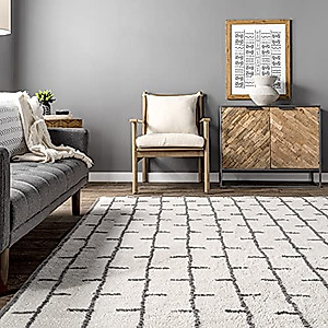 nuLOOM Zelda Machine Washable Wool Modern Geometric Area Rug, 5x8, Ivory