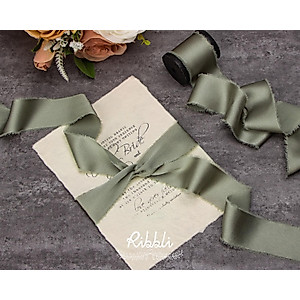 Ribbli Dusty Sage Green Silk Satin Ribbon 1.5 Inch x 30 Yard Handmade Frayed Chiffon Dusty Sage Ribbon for Gift Wrapping Wedding Invitations Bridal Bouquets Home Decor