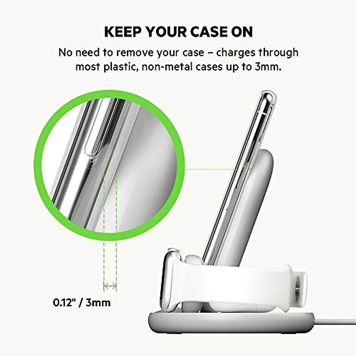 Belkin 3-in-1 Wireless Charger - Fast Wireless Charging Stand for Apple iPhone, Apple Watch & AirPods - iPhone Case Compatible Qi Charger - Wireless Charging Station For Multiple Devices - White