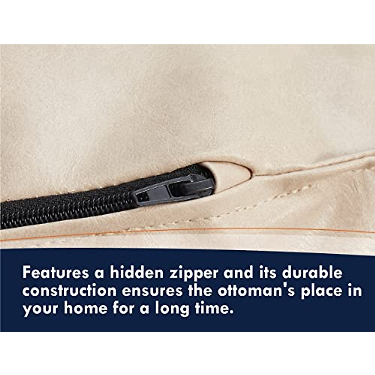 Ornavo Home Faux Leather Unstuffed Round Boho Moroccan Pouf Ottoman, Floor Footrest Cushion for Living Room - Beige