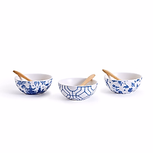 Two's Company Set of 3 Chinoiserie Tidbit & Tapas Bowls with Spoons w/ 3 Designs