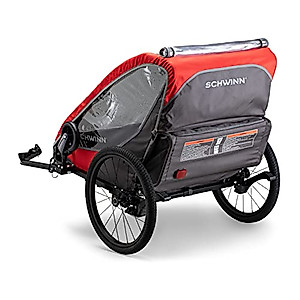 Schwinn Summit Deluxe Kids Double Bike Trailer, Child Carrier Seats 2 Riders, Max Weight 87lbs, Converts to Stroller, 20-Inch Wheels, Red