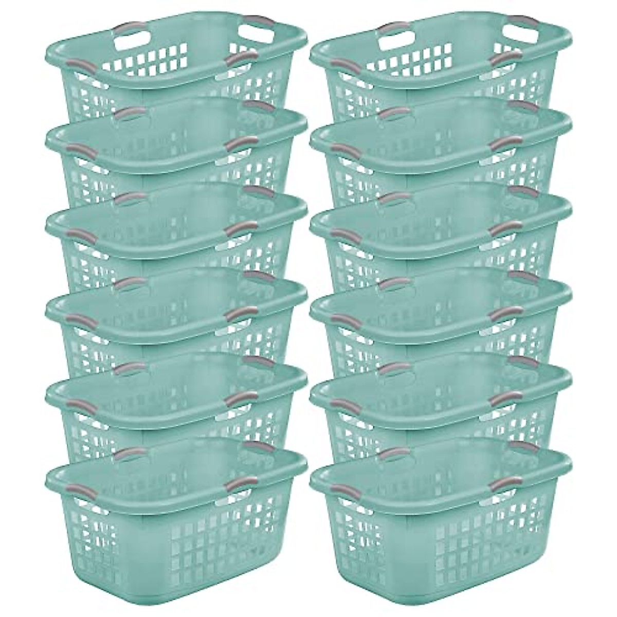 Sterilite 71 Liter Ultra Laundry Hamper, Egronomic Handles to Easily Transport Clothes to and from the Laundry Room, Aqua Chrome, 12-Pack