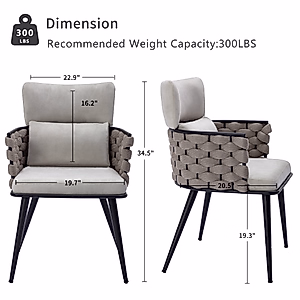 BFZ Mid-Century Modern Dining Chairs Set of 2, Handmade Woven Kitchen Chairs, Upholstered Velvet Dining Chairs with Metal Legs for Kitchen, Dining Room, Living Room
