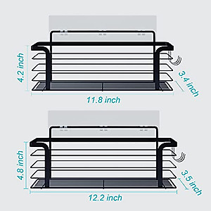 Supfirm Shower Caddy Bascket with Hooks, Rustproof SUS304 Stainless Steel Storage Organizer, Adhesive No Drilling Wall Mounted Shelf for Bathroom and Kitchen (Black 4-pack)