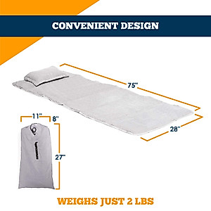 Alpcour Mattress Pad for Camping Cot – Ultra Plush Corduroy Cot Topper w/ Matching Pillow & Storage Carry Case – Easy Clean, Foldable, Compact Design for Outdoor Travel, Hiking & Backpacking – 75x28”