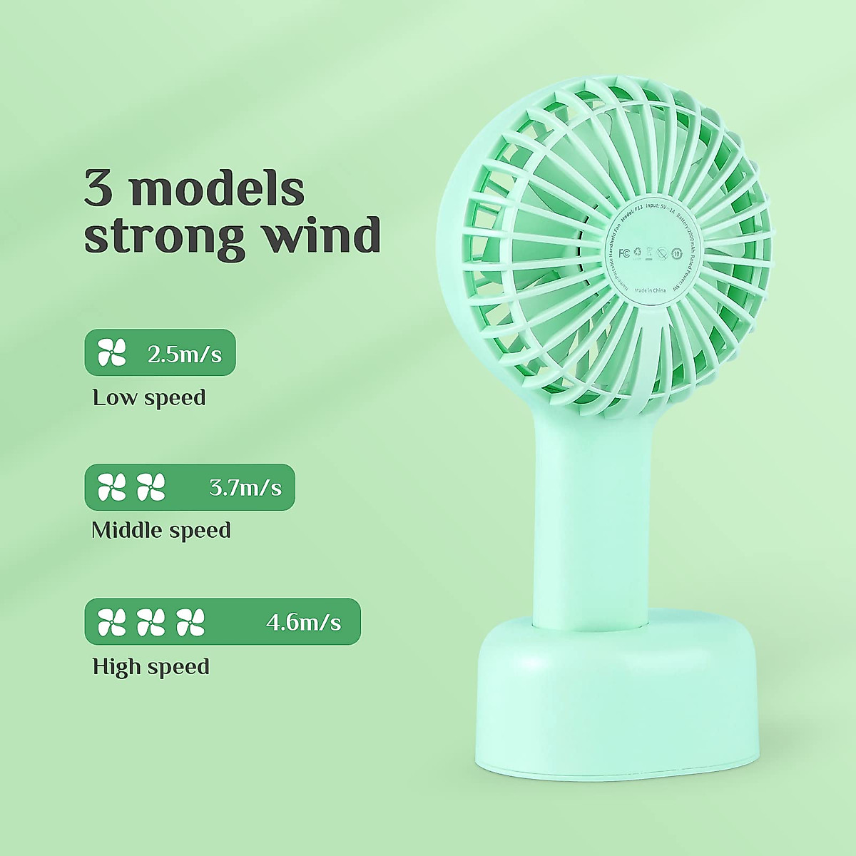 HOTWIND Portable Fan Mini Handheld Fan Desk Fan Battery Operated Small Personal Fan 3 Level Speed Adjustable Rechargeable USB Fan Cute Design Powerful for Stylish Kids Girls Women Men Indoor Outdoor