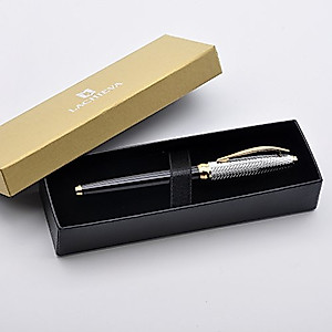 LACHIEVA LUX Elegant Metal Rollerball Pen with Germany Schneider TOP 850 Refill, Nice Pen Gift for Man (Black/Gold Color)