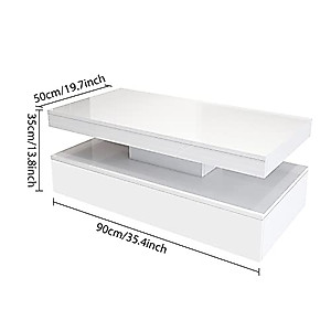 SUCXDZQ Modern Coffee Table with RGB LED Light, High Gloss Coffee Table with Remote Control for Living Room, White