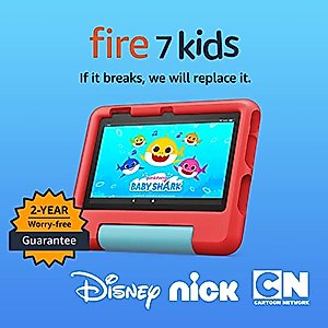 Amazon Fire 7 Kids tablet, ages 3-7. Top-selling 7" kids tablet on Amazon - 2022. Set time limits, age filters, educational goals, and more with parental controls, Red