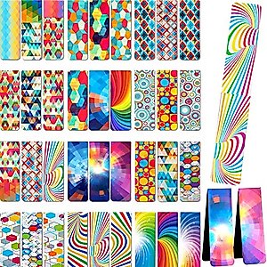 36 Pieces Optical Magnetic Bookmarks Laminated Magnet Book Markers Colorful Magnetic Page Clips Bookmarks for School Office Teacher Student Classroom Stationery Supply, 18 Designs