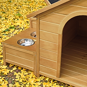 LUSPAZ 51.18 Inch Large Size Wooden Dog House, for Large Dog Breeds, Cabin Style Raised Dog Shelter with Asphalt Roof, Solid Wood, Weatherproof, Nature