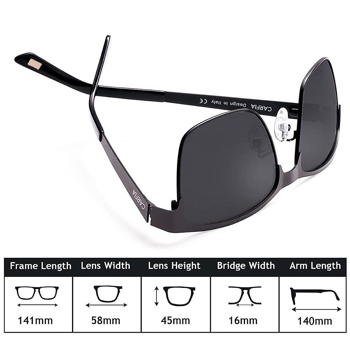 CARFIA Metal Mens Sunglasses Polarized UV400 Protection for Driving Fishing Hiking Golf Everyday Use