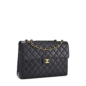 CHANEL, Pre-Loved Black Quilted Lambskin Half Flap Jumbo, Black