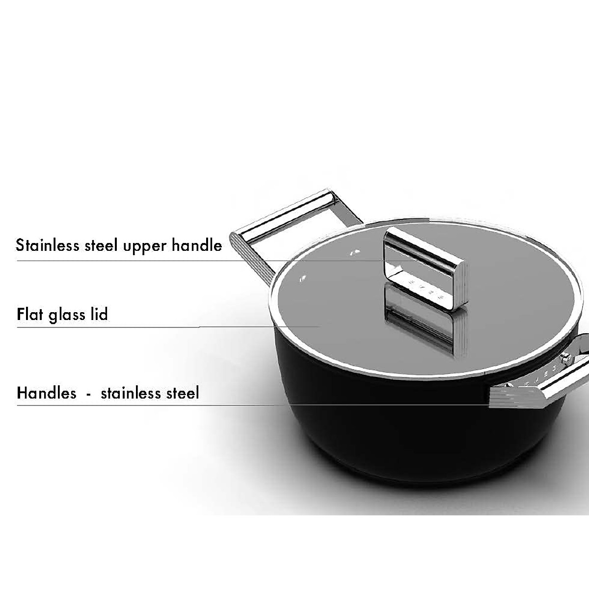 SMEG 6PC Cookware Set, Black 9.5" Fry Pan 11" Fry Pan 3qt Sauce Pan 5 Qt Casserole CKFB06BLMUS Made in Italy