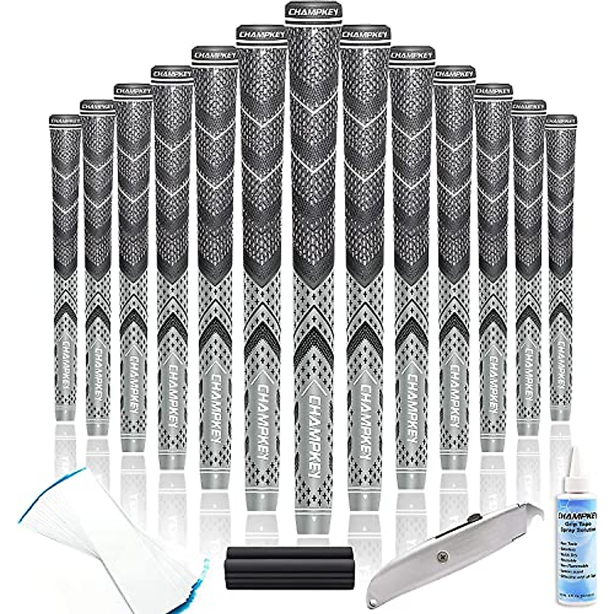 CHAMPKEY Golf Grips 13 Pack | Come with Solvent,15 Tapes,Vise Clamp and Hook Blade | All Weather Control and High Feedback Golf Club Grips