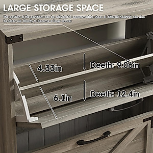 Maupvit 24" W Farmhouse Shoe Cabinet Storage for Entryway, Freestanding Organizer with 2 Flip Drawers, Narrow Shoe Rack Cabinet with Metal Corner Decoration, Washed Gray