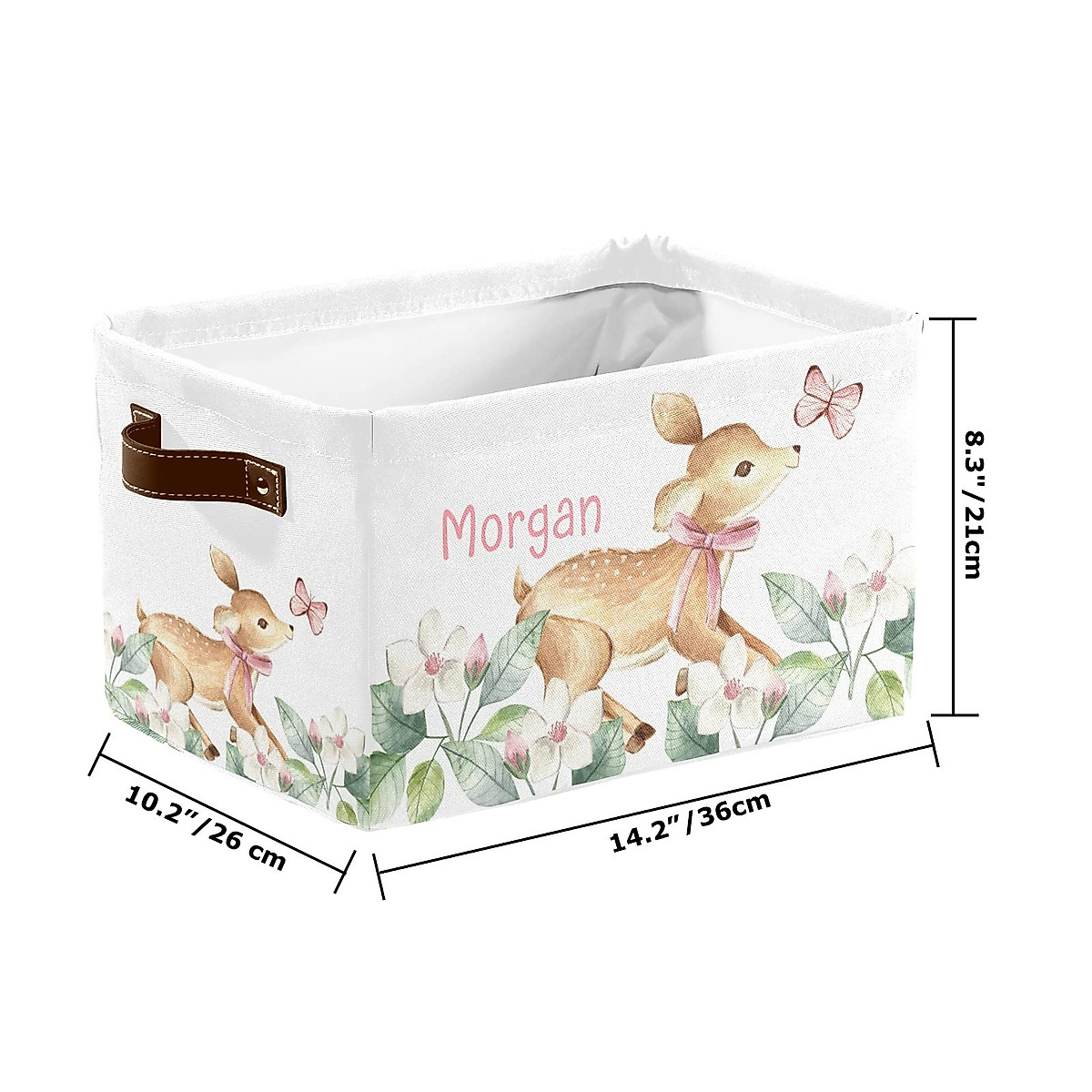 Joyestore Floral Deer Pink Butterfly Personalized Storage Bins ,Baskets Cubes Organizer with Handle for Shelves Closet Nursery Toy 1 Pack