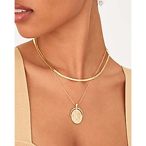 PAVOI 14K Gold Plated Engraved Oval Coin Pendant Necklace for Women | Bohemian Necklace (Yellow Gold)