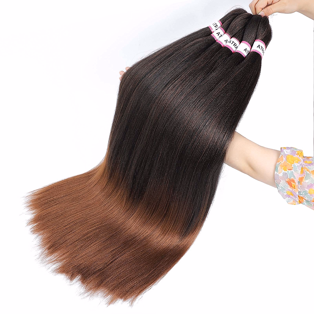 Pre Stretched Braiding Hair,18 Inch 8 Packs Ombre Braiding Hair, Two Tone Yaki Texture Prestretched Crochet Braids Hair Professional Synthetic Hair Extension Itch Free Hot Water Setting (18" T1B/30#)