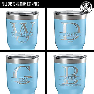 Personalized 30oz (17 Colors) Powder Coated Insulated Stainless Steel Tumbler with Lid, Custom Etched, Customized Engraved Gift Idea for Women Men Her Him, Halpert Monogram Initial Name (Light Blue)