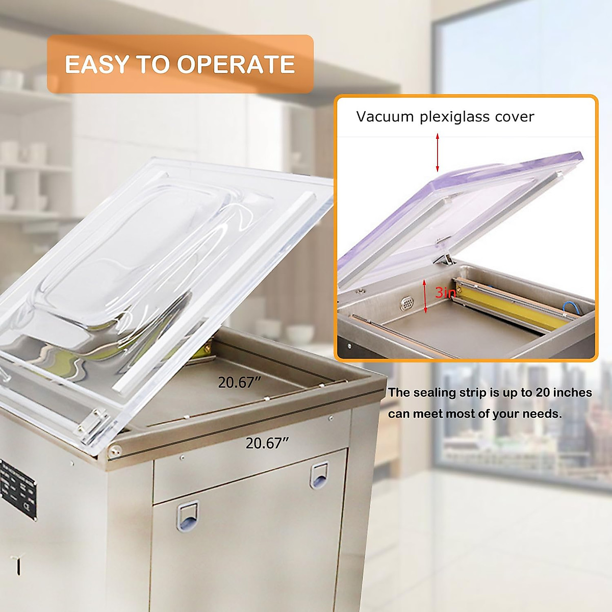 HayWHNKN Single Chamber Vacuum Packaging Machine 20inch Sealing Bar Commercial Food Vacuum Chamber Sealer Dry&Moist Food Dual